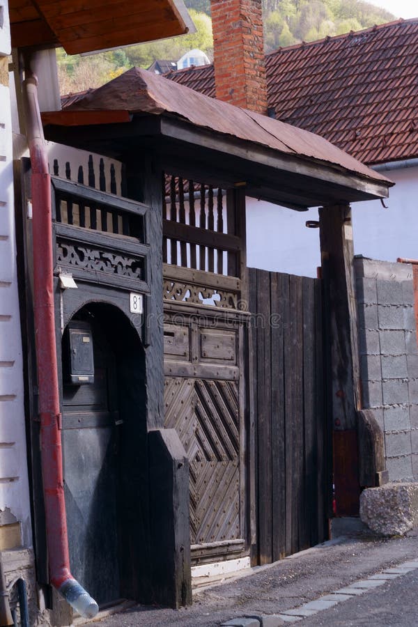 Traditional Romanian Wooden Gate Stock Photo - Image of pass, rustic ...