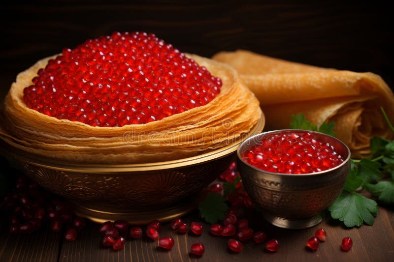 Traditional Russian Blini with Red Caviar on a Comfortable Cozy ...
