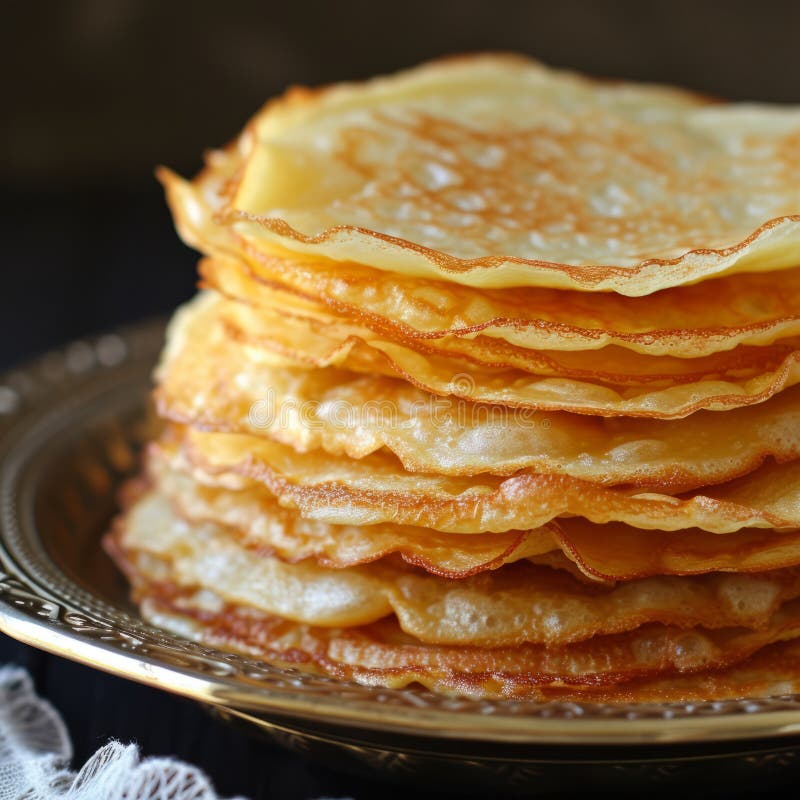 Traditional Russian Blini: a Stack of Thin, Golden Russian Blini Served ...