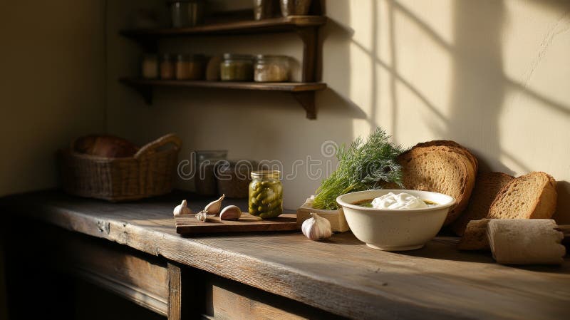 Traditional Russian Borscht Served in a Cozy Kitchen Setting with Sour ...