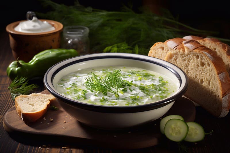 Traditional Russian Dish Cold Soup Okroshka Stock Illustration ...