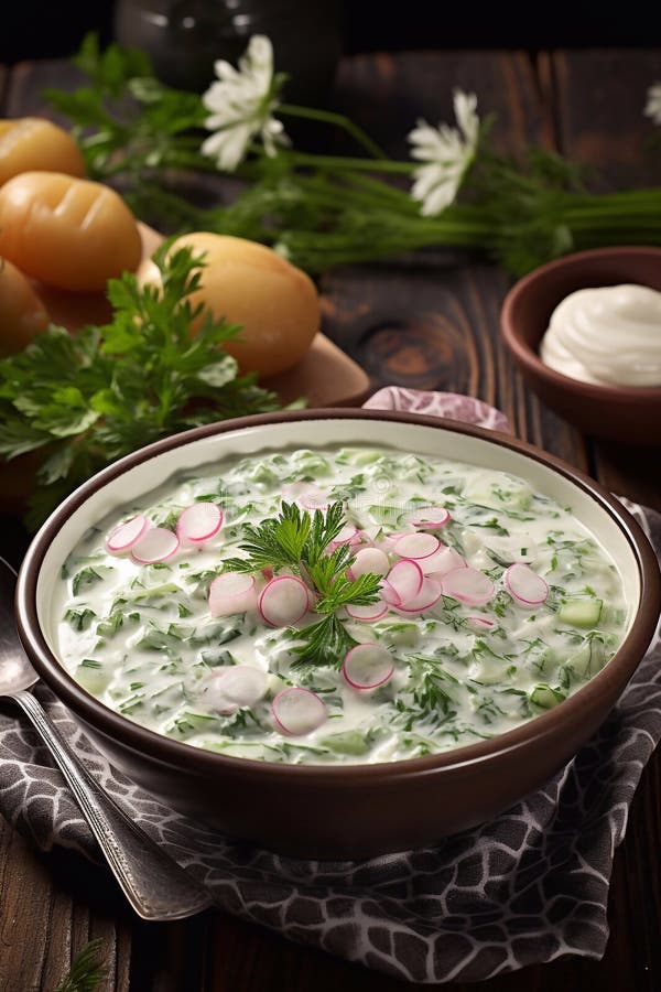 Traditional Russian Dish Cold Soup Okroshka Stock Illustration ...