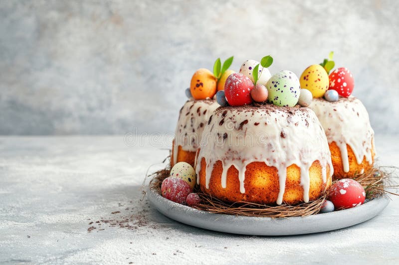 A Traditional Russian Easter Cake and Brightly Colored Eggs, Featuring ...