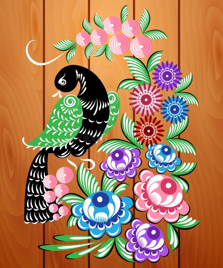 The Traditional Russian Floral Background on Wood Stock Vector ...