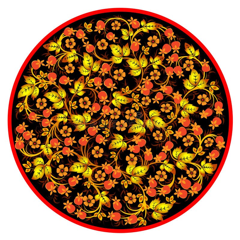 The Traditional Russian Floral Pattern on Black Background Stock Vector ...