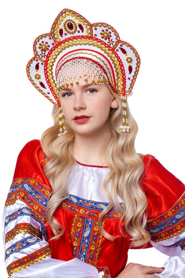 Traditional Russian Folk Costume Portrait Of A Young Beautiful Girl