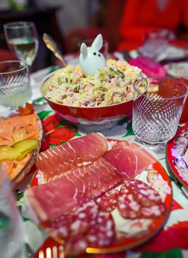 Traditional Russian New Year`s Table. Stock Image - Image of gourmet ...