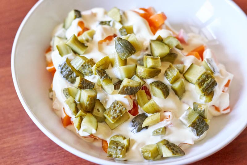 Traditional Russian salad stock image. Image of cold - 241308127