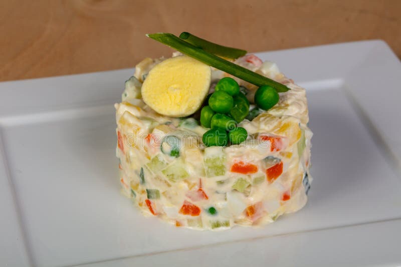 Traditional Russian salad stock image. Image of appetizer - 129416807