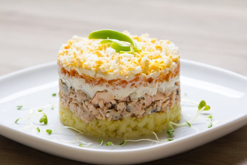 Traditional Russian Salad Mimosa Stock Image - Image of layers ...