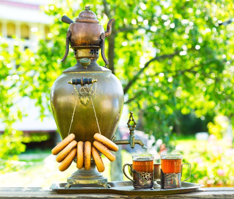 Traditional Russian Tea with Samovar Stock Photo - Image of summer ...
