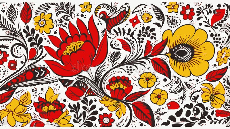 Traditional Russian Vector Seamless Pattern in Khokhloma Style Stock ...