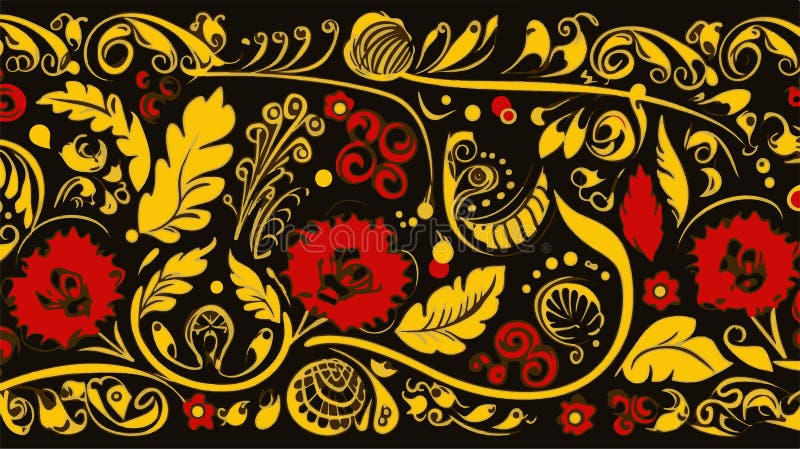 Traditional Russian Vector Seamless Pattern in Khokhloma Style Stock ...