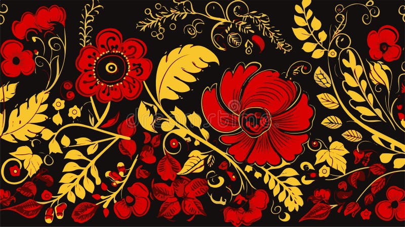 Traditional Russian Vector Seamless Pattern in Khokhloma Style Stock ...