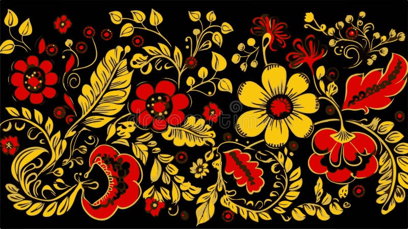 Traditional Russian Vector Seamless Pattern in Khokhloma Style Stock ...
