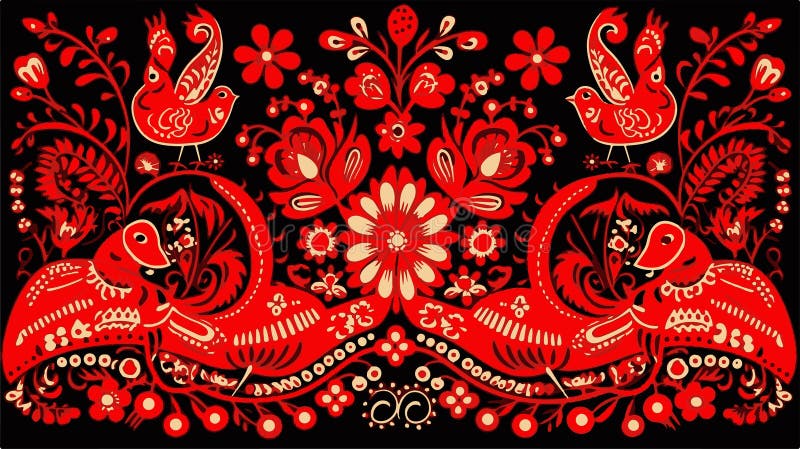 Traditional Russian Vector Seamless Pattern in Khokhloma Style Stock ...