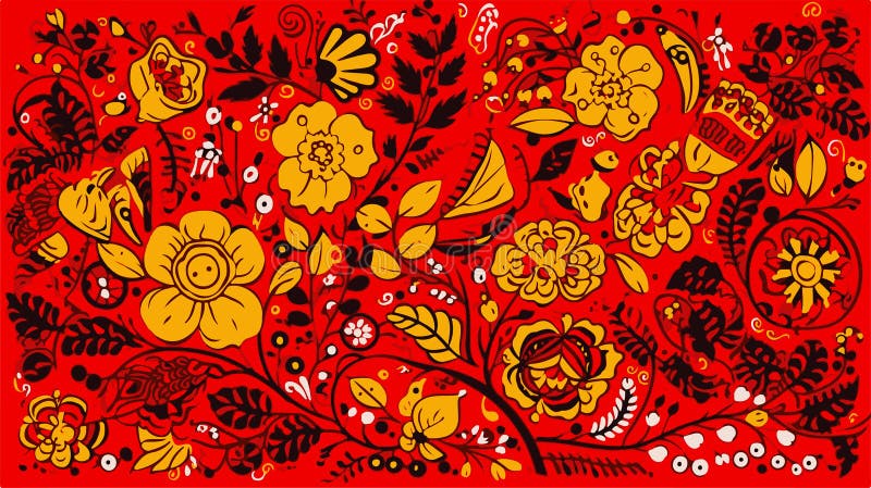 Traditional Russian Vector Seamless Pattern in Khokhloma Style Stock ...