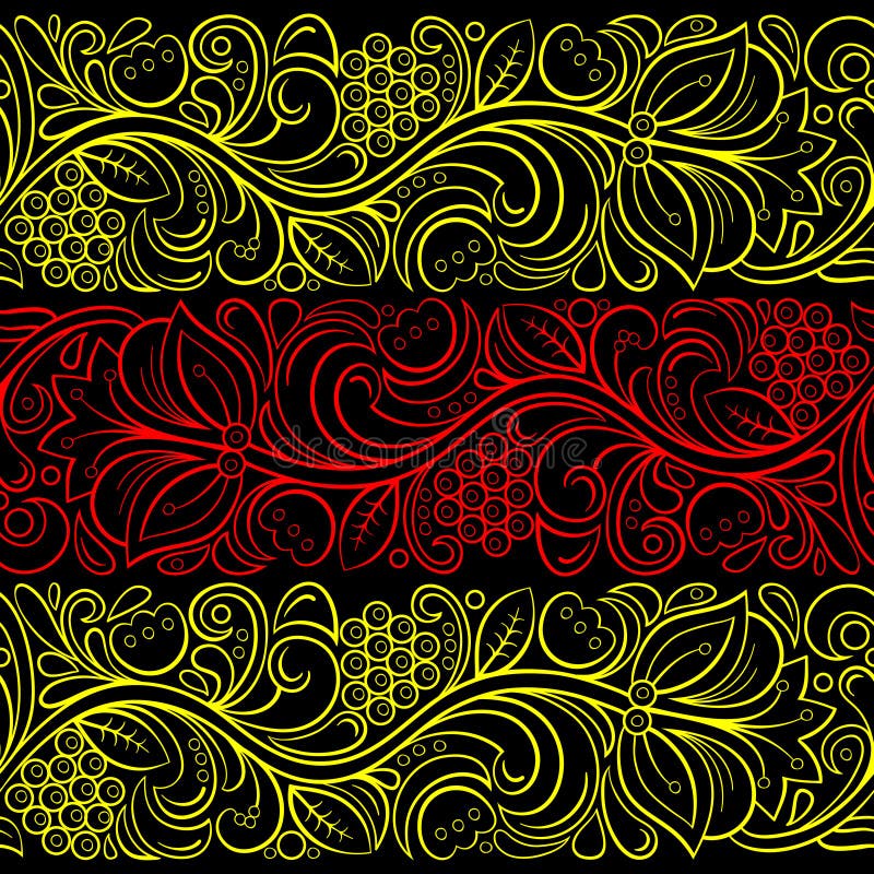 Traditional Russian Vector Seamless Pattern in Khokhloma Style. Stock ...