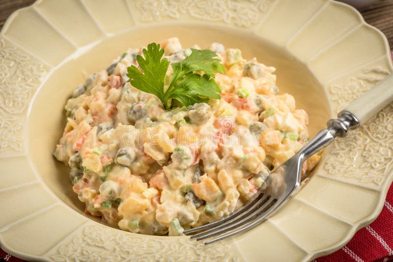 Traditional Russian Vegetable Salad Stock Photo - Image of salad, potato: 150522848