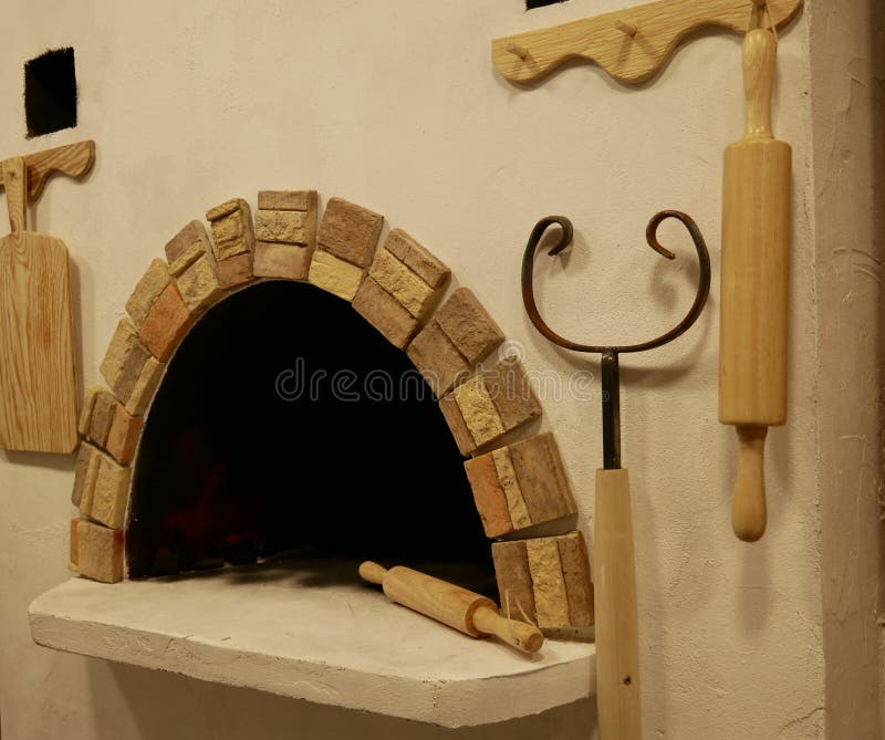 Traditional Russian White Oven in the Interior. Stone Hearth and ...
