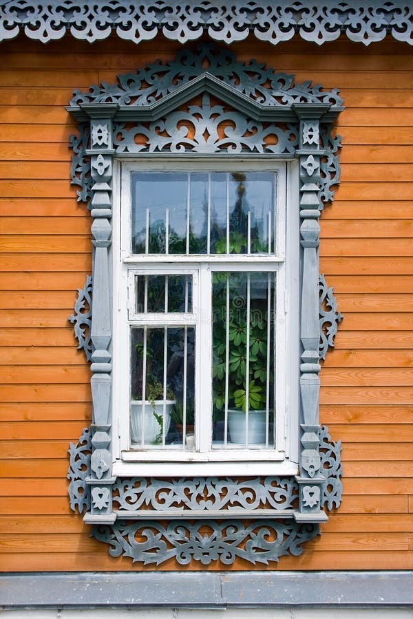 Wooden Decoration on Traditional Russian Window Stock Photo - Image of ...