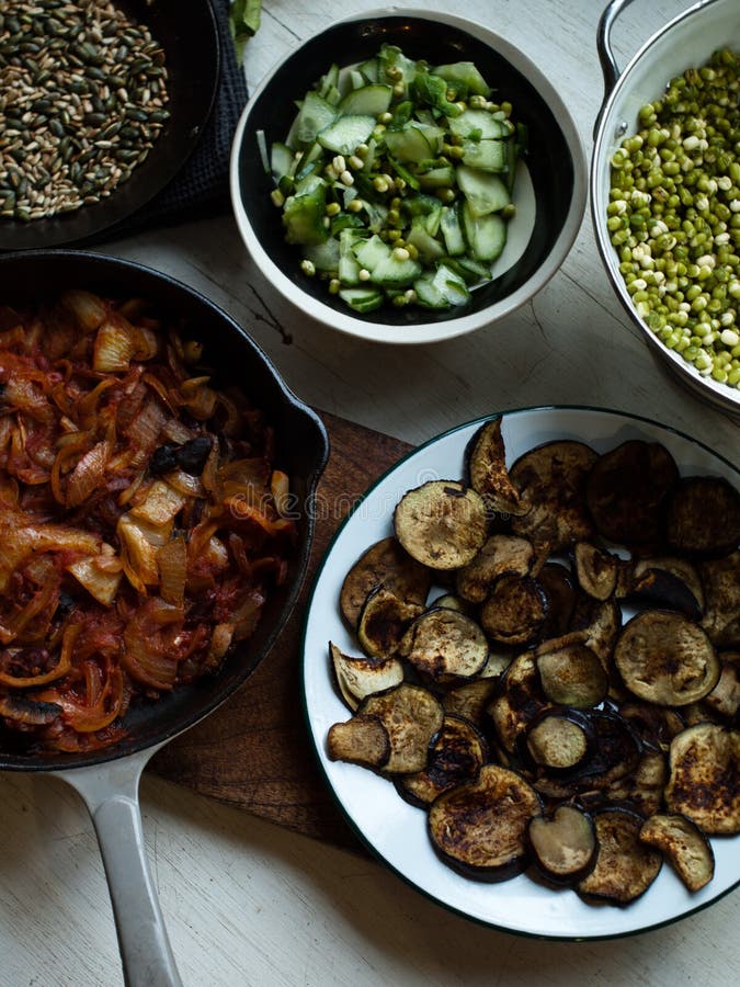Traditional Rustic Food on Plates and Table Stock Image - Image of ...