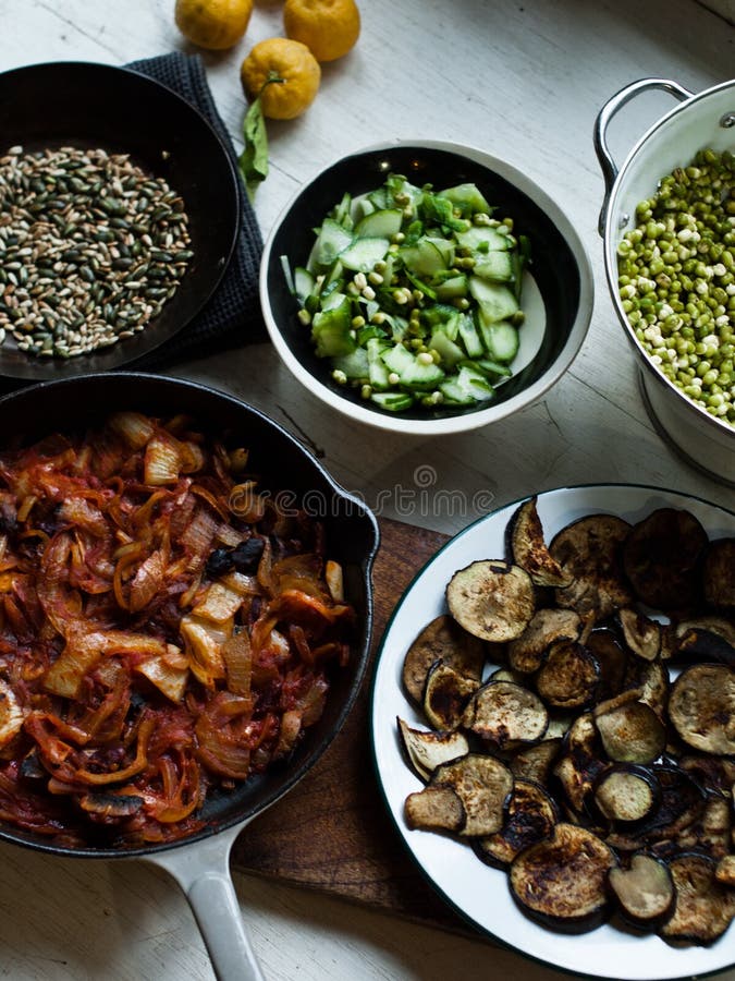 Traditional Rustic Food on Plates and Table Stock Photo - Image of farm ...