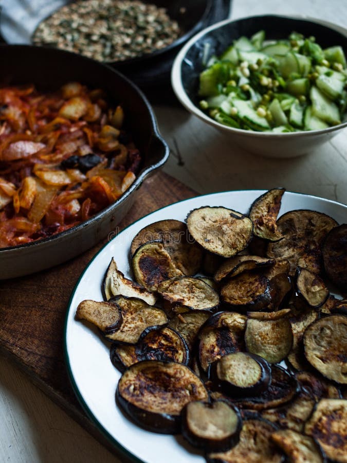 Traditional Rustic Food on Plates and Table Stock Image - Image of mung ...