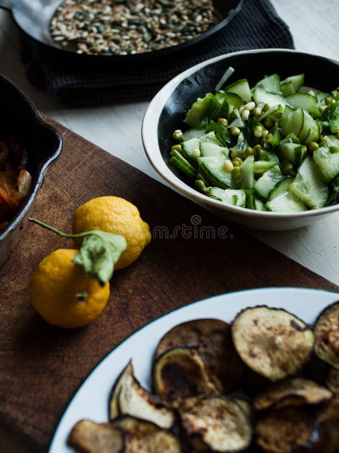 Traditional Rustic Food on Plates and Table Stock Photo - Image of ...