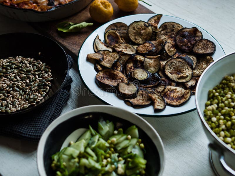 Traditional Rustic Food on Plates and Table Stock Image - Image of ...