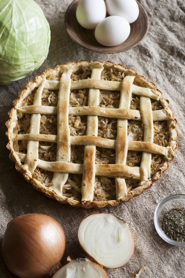 Traditional Rustic Vegetarian Pie with Cabbage and Onions Stock Photo ...