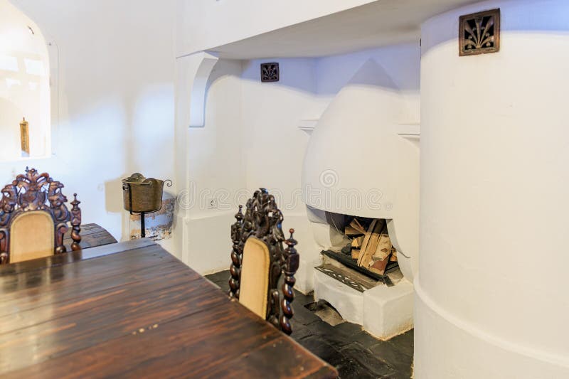 Traditional Rustic White Fireplace in a Historic Dining Room Stock ...