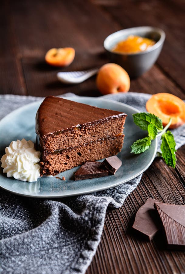 Traditional Sacher cake stock photo. Image of dessert - 97975412