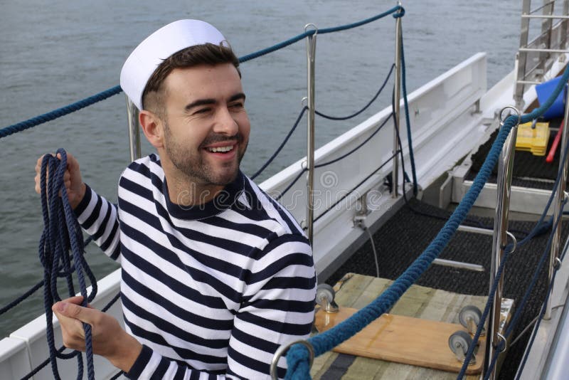 Traditional Sailor Working with a Rope Stock Image - Image of platform ...