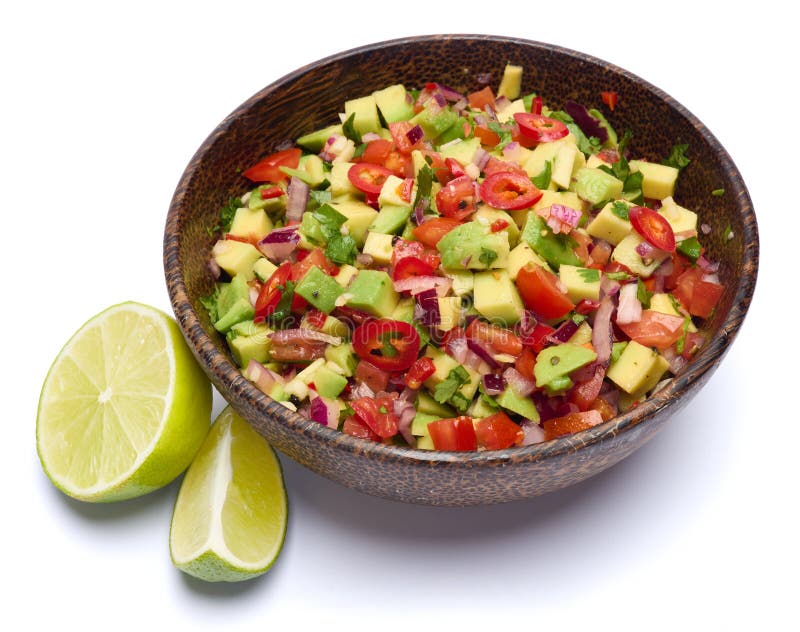Traditional Salsa Dip Snack in Wooden Bowl Isolated Stock Photo - Image ...