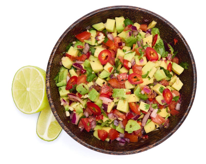 Traditional Salsa Dip Snack in Wooden Bowl Isolated Stock Image - Image ...
