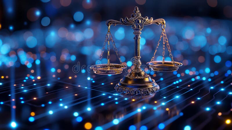 A Traditional Scale of Justice Stands Prominently Against a Vibrant ...