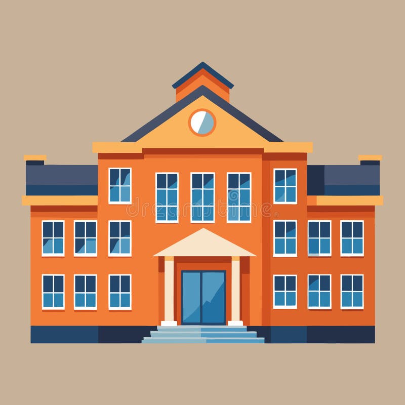 Traditional School Building Vector with Blue Background for Academic ...
