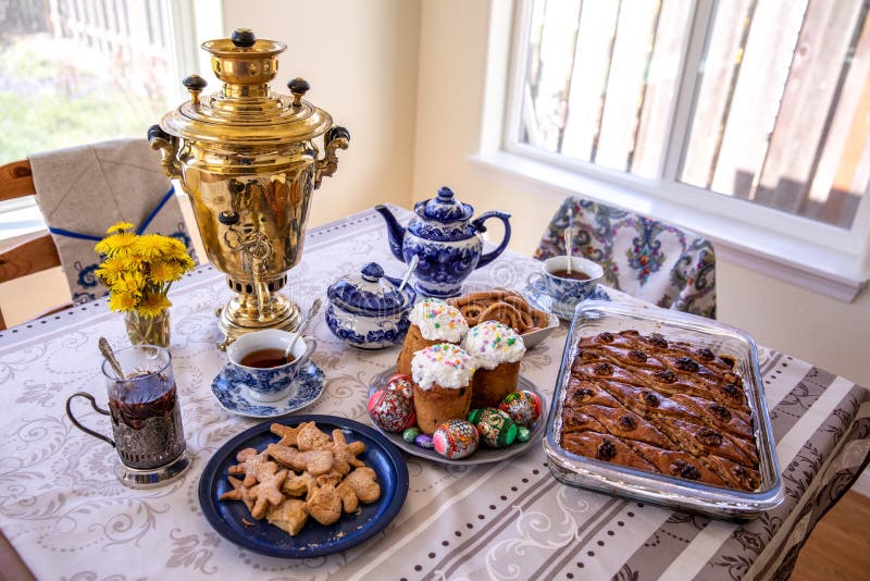 Traditional Setup for Russian Tea Ceremony with Samovar Stock Image ...