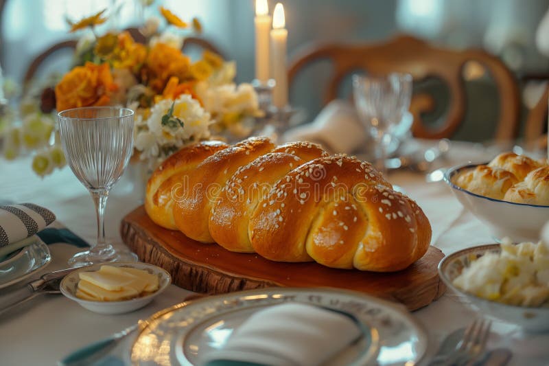 A Traditional Shabbat Table Setting Stock Image - Image of lighting ...
