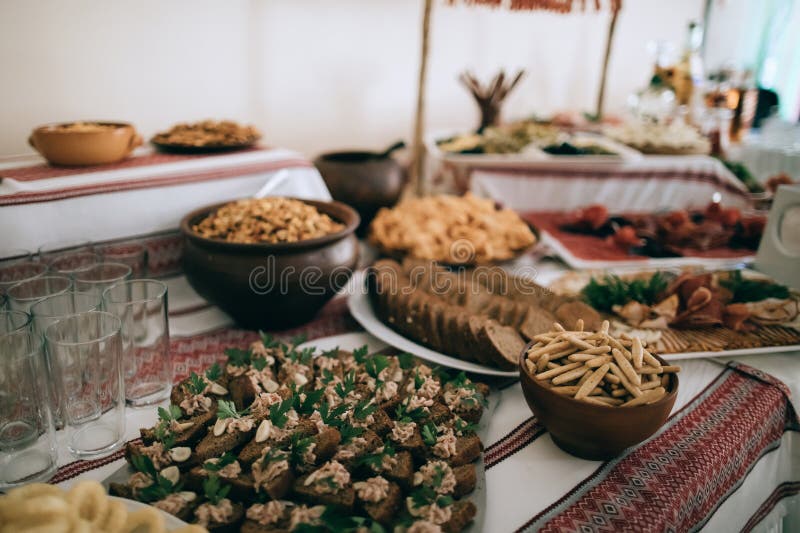 Traditional Snacks of Meat and Nuts on the Wedding Table at the Wedding ...