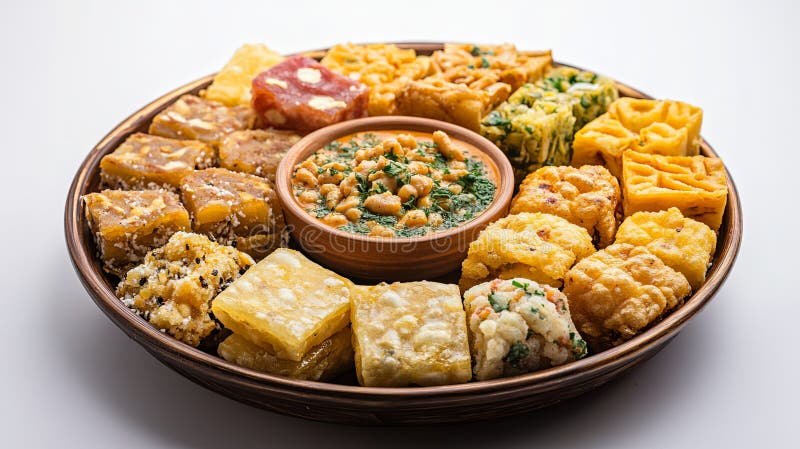 Traditional Soan Papdi Arranged in Thali on White Background Stock ...