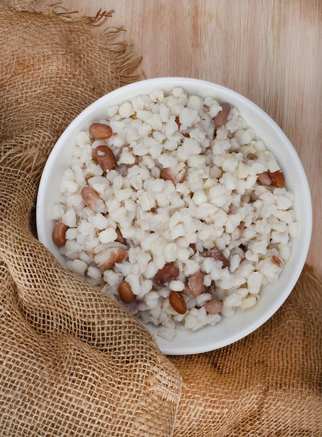 South African Samp and Beans on Rustic Farm Table Stock Photo - Image ...