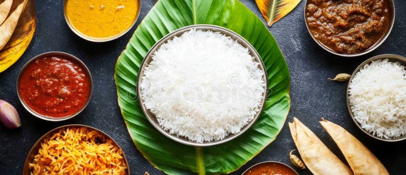 A Traditional South Indian Feast Served on a Banana Leaf Stock Photo ...