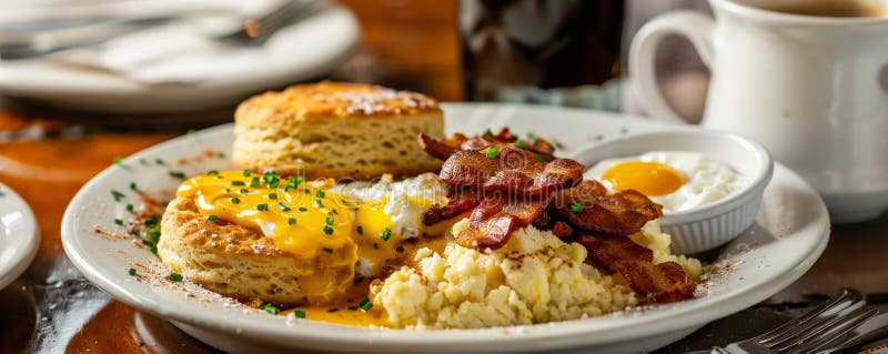 A Traditional Southern Breakfast with Biscuits and Gravy, Scrambled ...