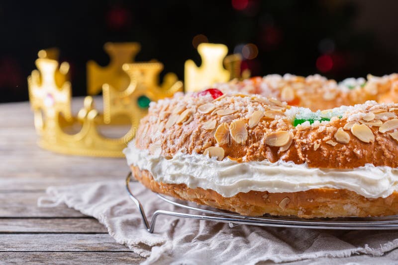 Traditional Spanish Epiphany Cake, Roscon De Reyes with Festive ...