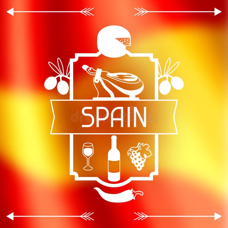 Traditional Spanish Food. Spain Background Design on Blurred Flag Stock ...