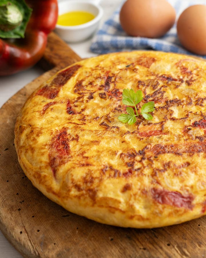 Traditional Spanish Omelet with Potato, Egg, and Red Pepper. a ...