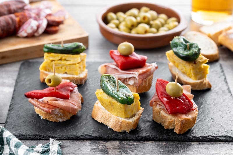 Traditional Spanish Pintxos Stock Image - Image of serrano, cuts: 377942083
