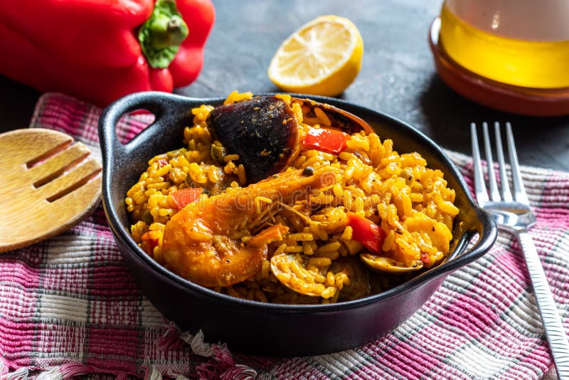 Traditional Spanish Rice and Seafood Paella Stock Photo - Image of ...